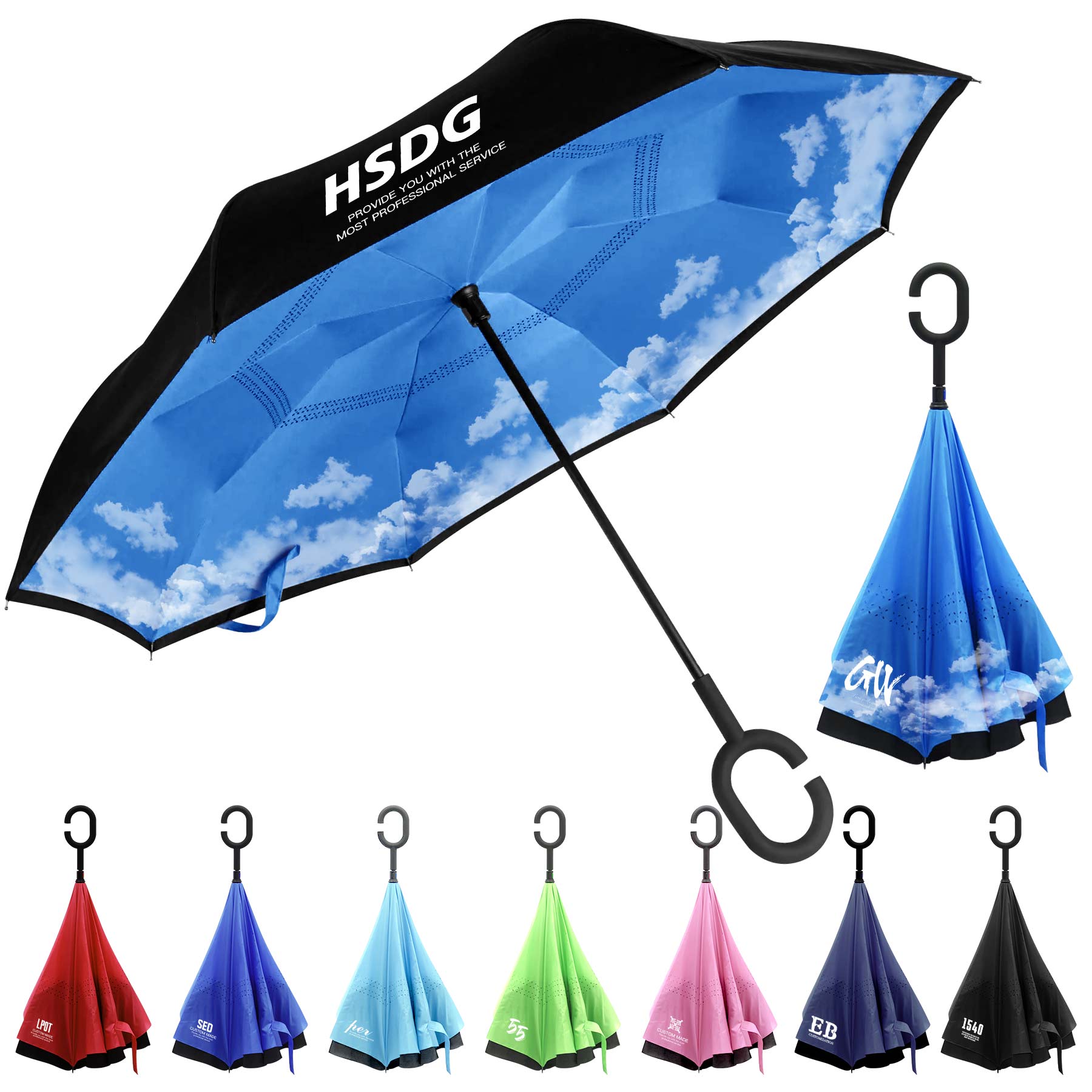 Inverted Reverse Upside Down Umbrella with C-Shaped Handle